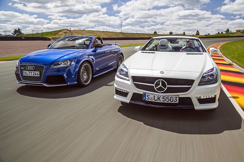 Vergleich zwischen Audi TT RS Plus und Mercedes SLK 55 AMG - AUTO BILD