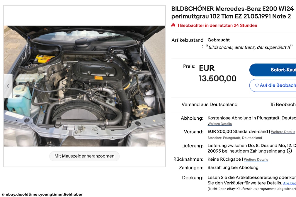 Mercedes-Benz E 200 bei eBay: bildschöner W 124 mit 102.000 km - AUTO BILD KLASSIK